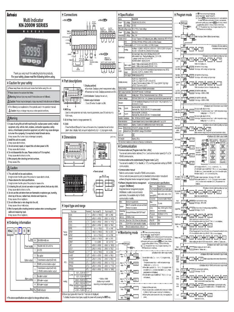 Autonics KN 2000W Manual | PDF