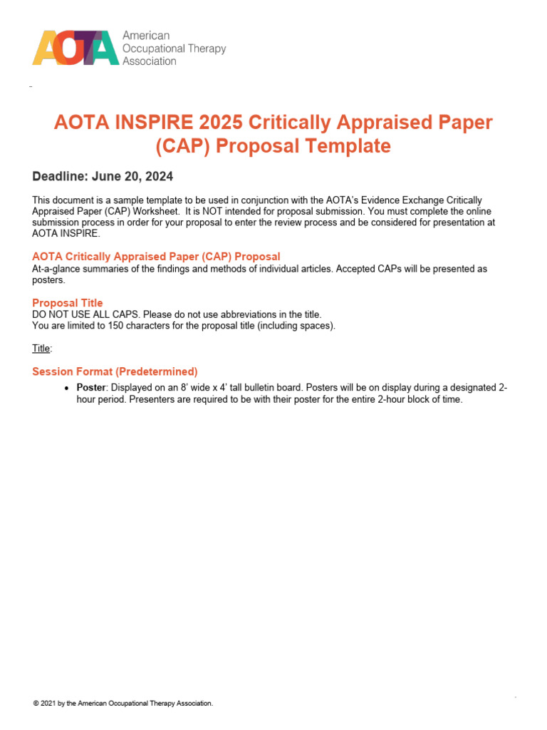 AOTA CAP Proposal Template 2025 | PDF | Mental Health | Copyright