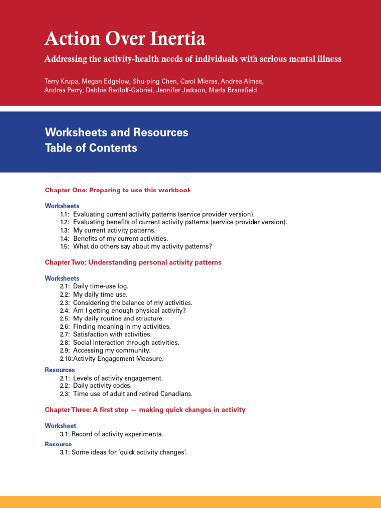 Action Over Inertia: Worksheets and Resources | PDF | Well Being ...