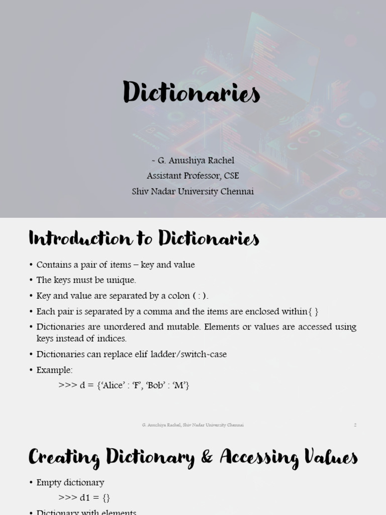 5 Dictionaries | PDF | Computer Programming | Computing 5 Dictionaries | PDF | Computer Programming | Computing
