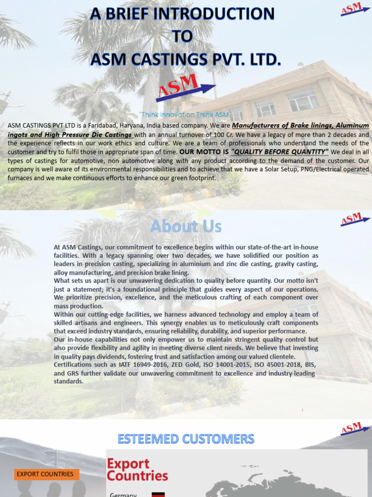 ASM CASTINGS BRAKELINING PROFILE - Compressed | PDF | Secondary Sector Of The Economy | Business ...