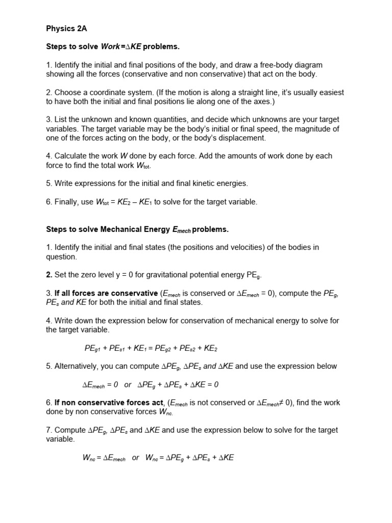 Steps To Solve Work - Energy Problems | PDF