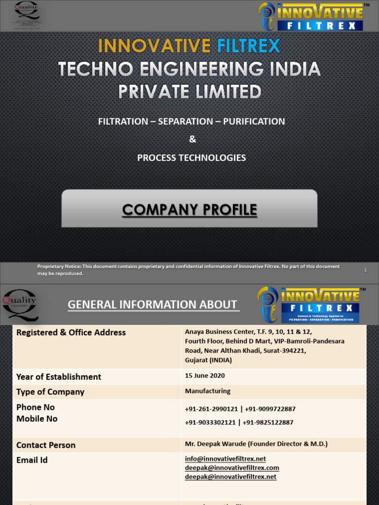 R5 Innovative Filtrex Comapny Profile | PDF | Filtration | Membrane