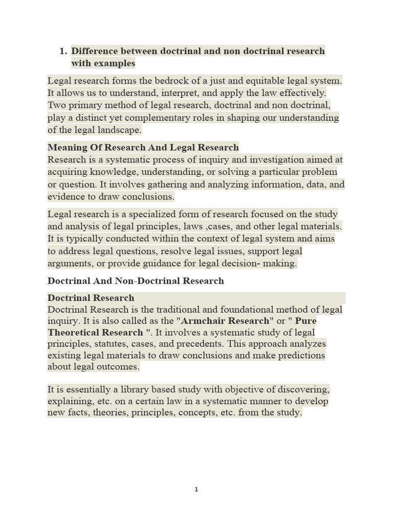 Difference Between Doctrinal and Non Doctrinal Research With Examples ...