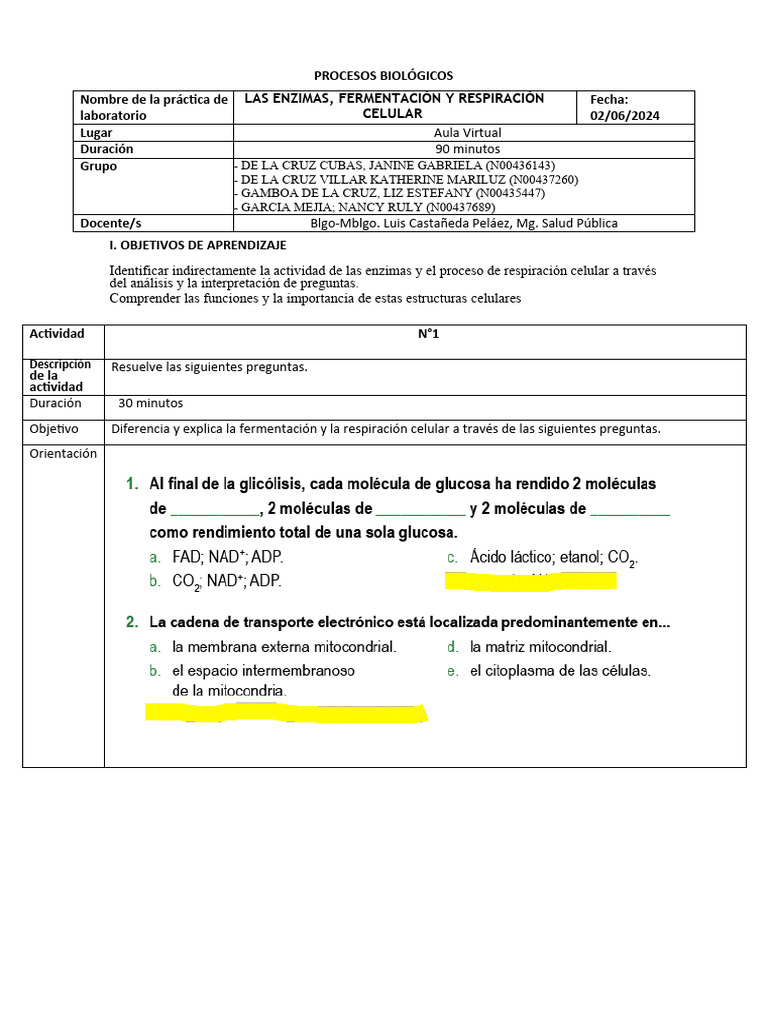 Practica #10c | PDF | Respiración celular | Trifosfato de adenosina
