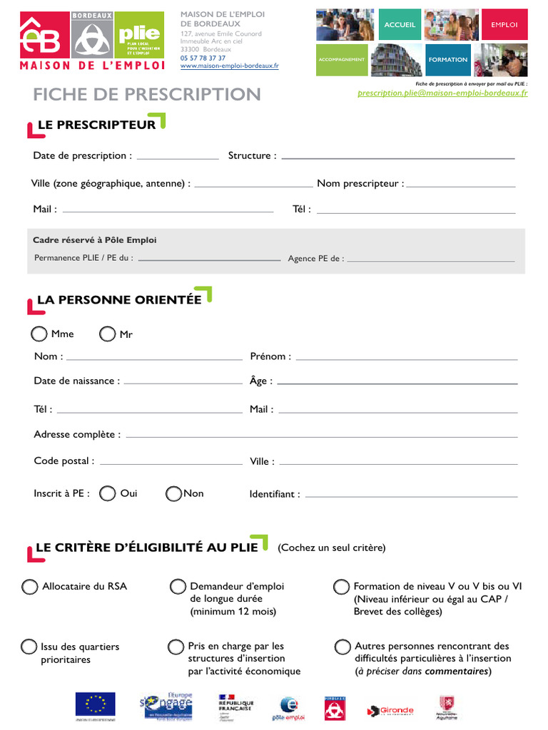 Fiche Prescription PLIE 2021 - Remplissable | PDF