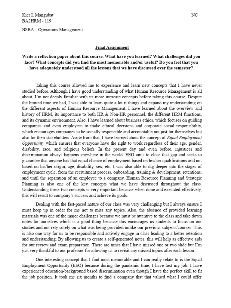 Assignment 3 - HRM (Night Class) - KIER MANGUBAT | PDF | Human Resource ...