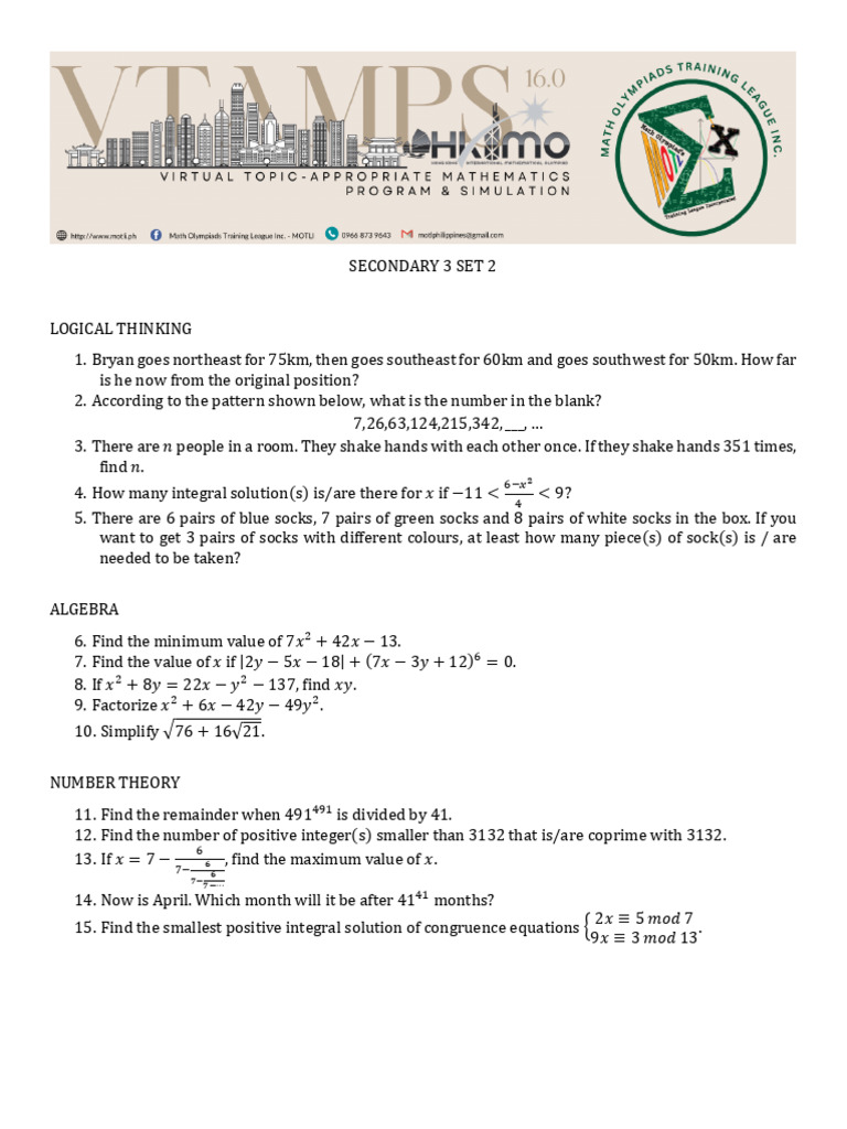 VTAMPS 16 S3 Set 2 | PDF | Area | Mathematics