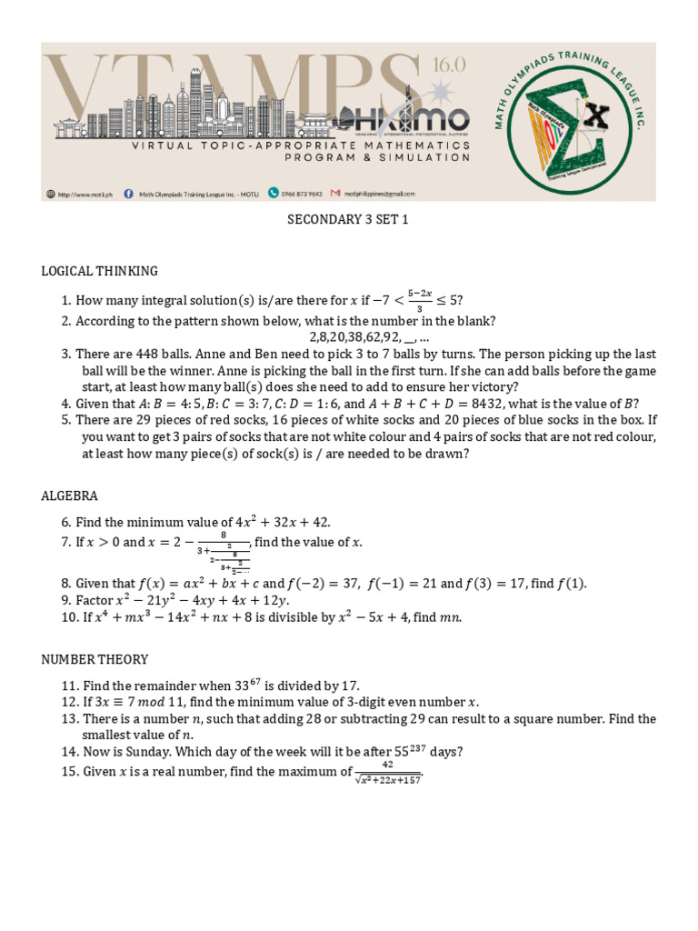 VTAMPS 16 S3 Set 1 | PDF | Area | Subtraction