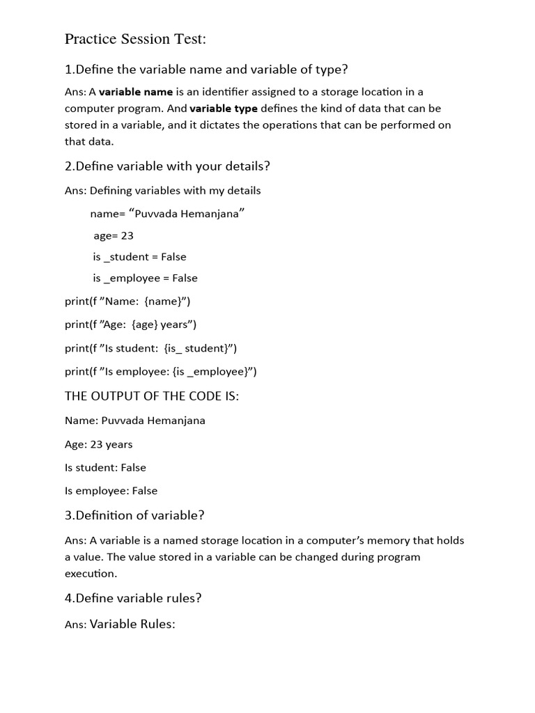 Practice Sessions Pdf Variable Computer Science Data Type