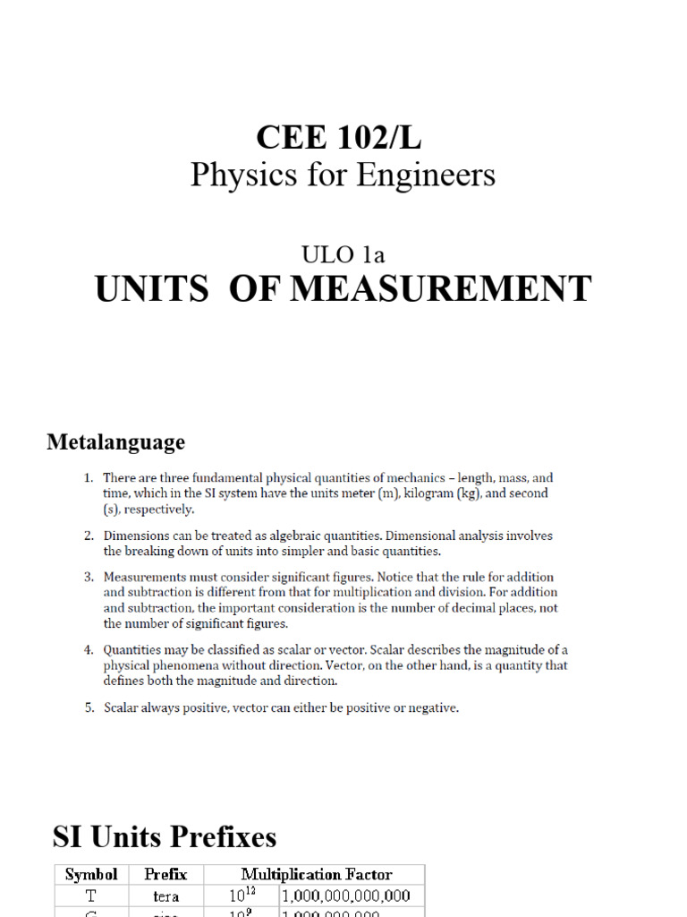 ULO 1a Units of Measurement | PDF | Euclidean Vector | Classical Mechanics