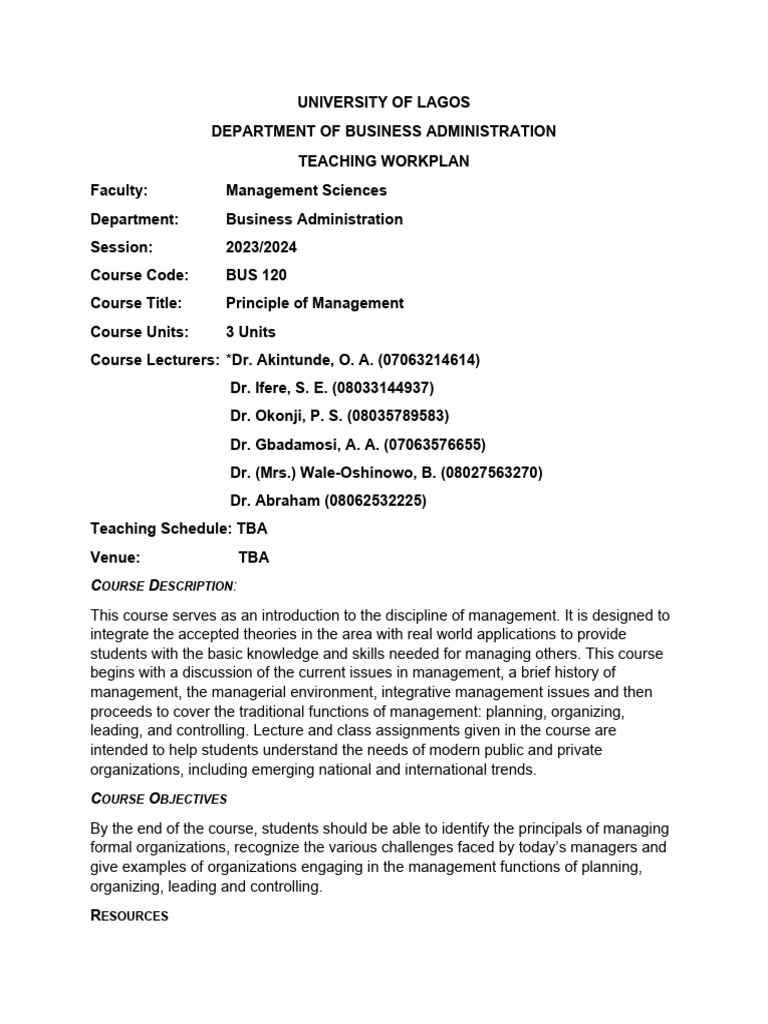 Syllabus BUS 120 Introduction of Management 2 | PDF | Business | Social ...