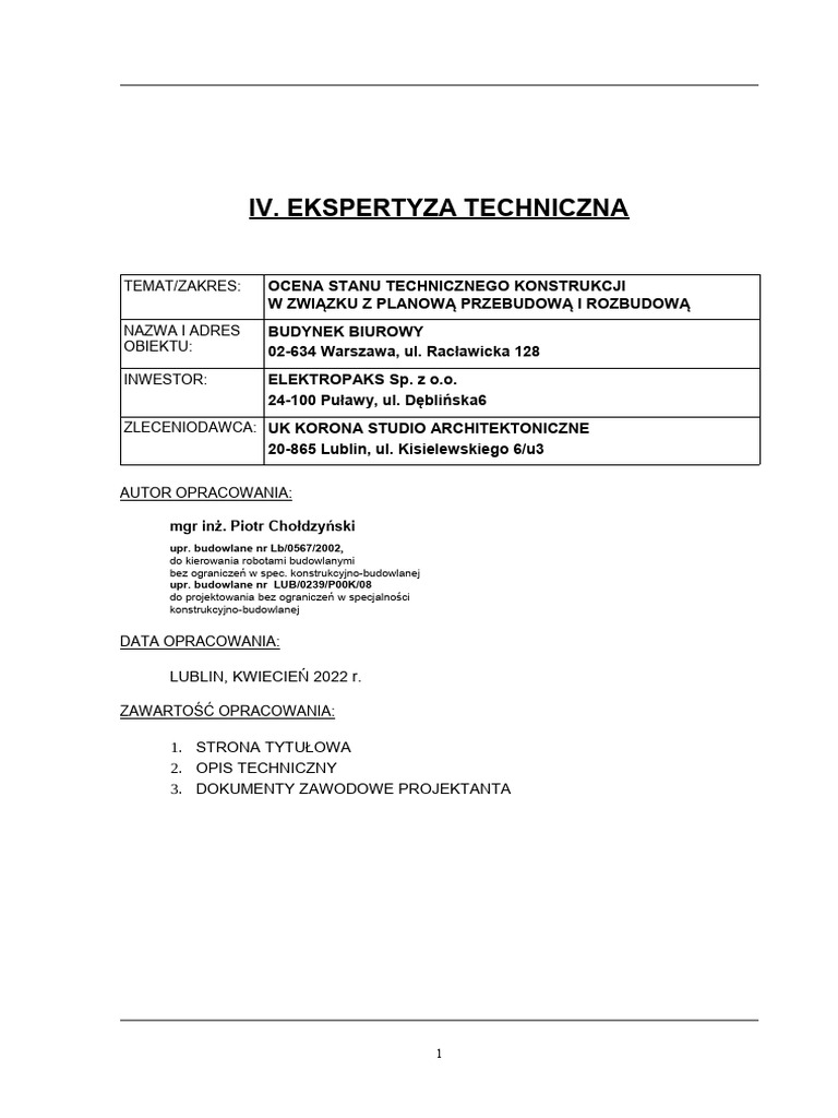 EKSPERTYZA - Racławicka 128 | PDF