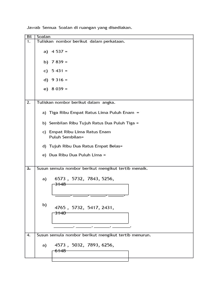 Ujian Matematik Tahun 3 | PDF