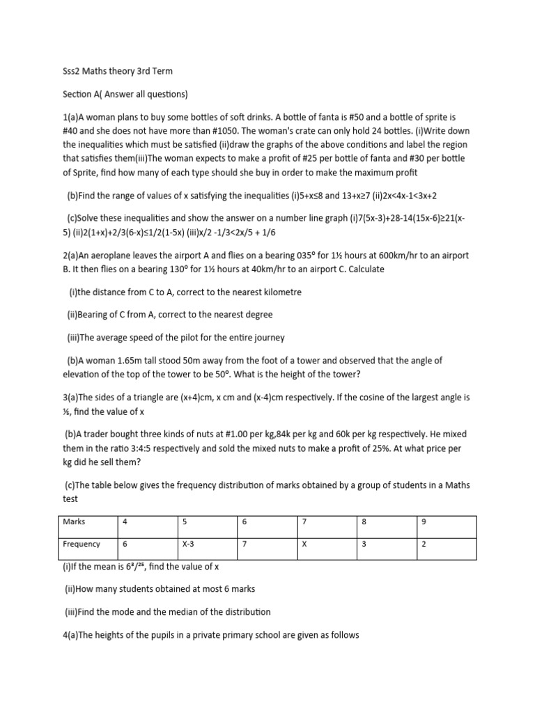 Sss2 Theory 3rd Term Maths theo-WPS Office | PDF | Mathematical Relations