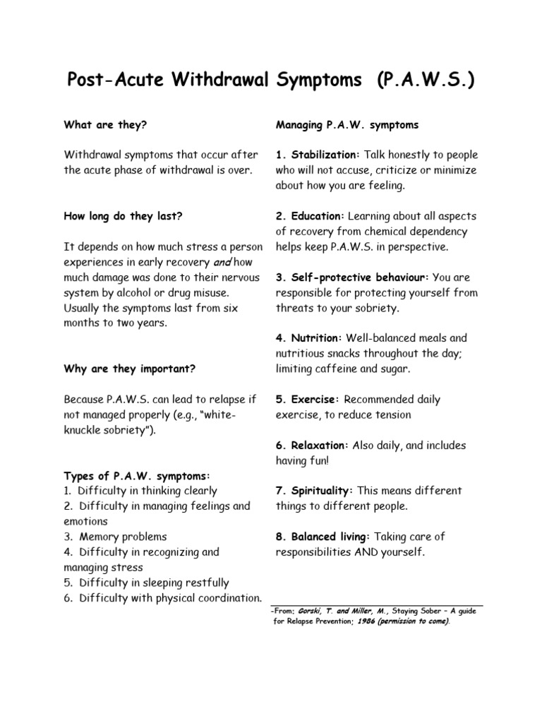 PAWS handout | PDF | Sleep | Feeling