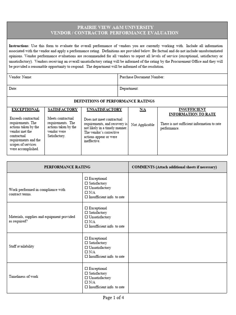 Vendor Contractor Performance Evaluation | PDF | Procurement | Business