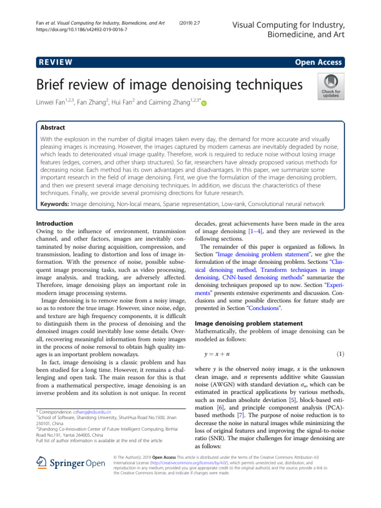 Brief Review of Image Denoising Techniques | Download Free PDF | Wavelet | Digital Signal Processing