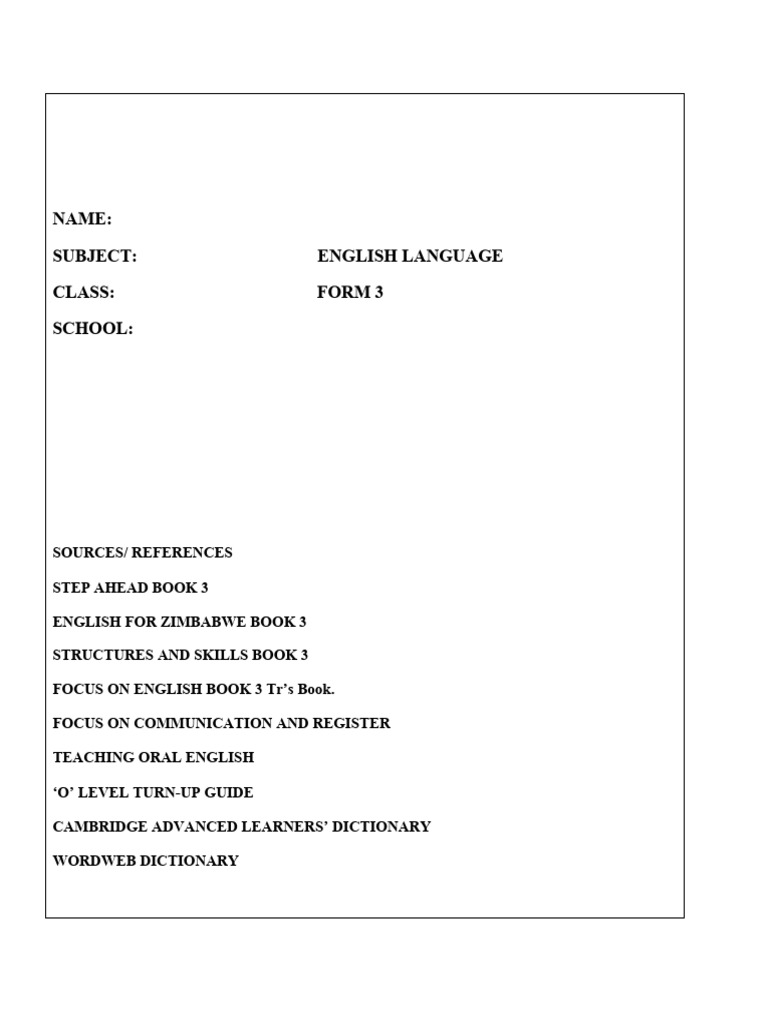 FORM 3 ENGLISH 2023 TERM 1 | PDF | English Language | Linguistics