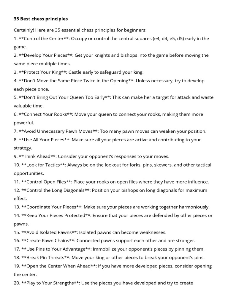 35 Best chess principles | PDF | Chess Strategy | Board Games