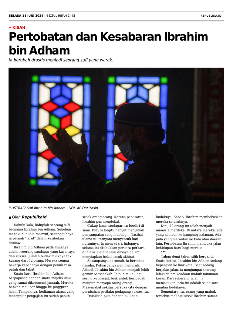 Kisah - 11062024 - Pertobatan Dan Kesabaran Ibrahim Bin Adham | PDF