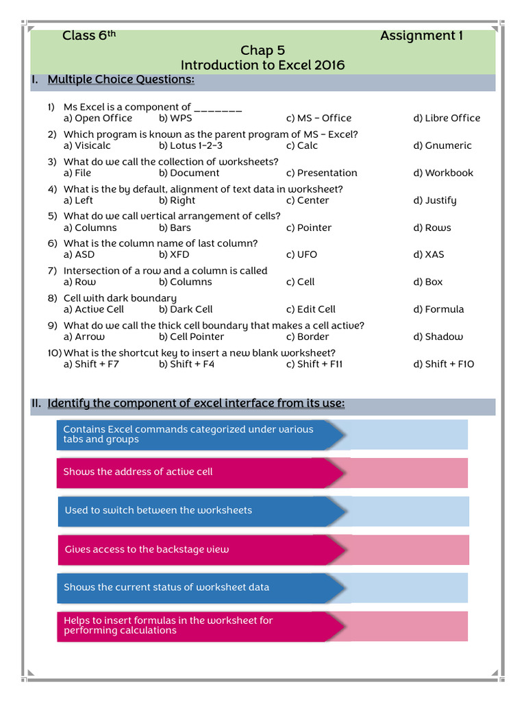 Class 6th - Assignment PT III | PDF | Worksheet | Microsoft Excel