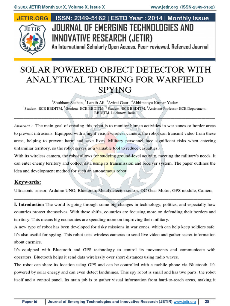 Solar Powered Object Detector With Analytical Thinking For Warfield ...