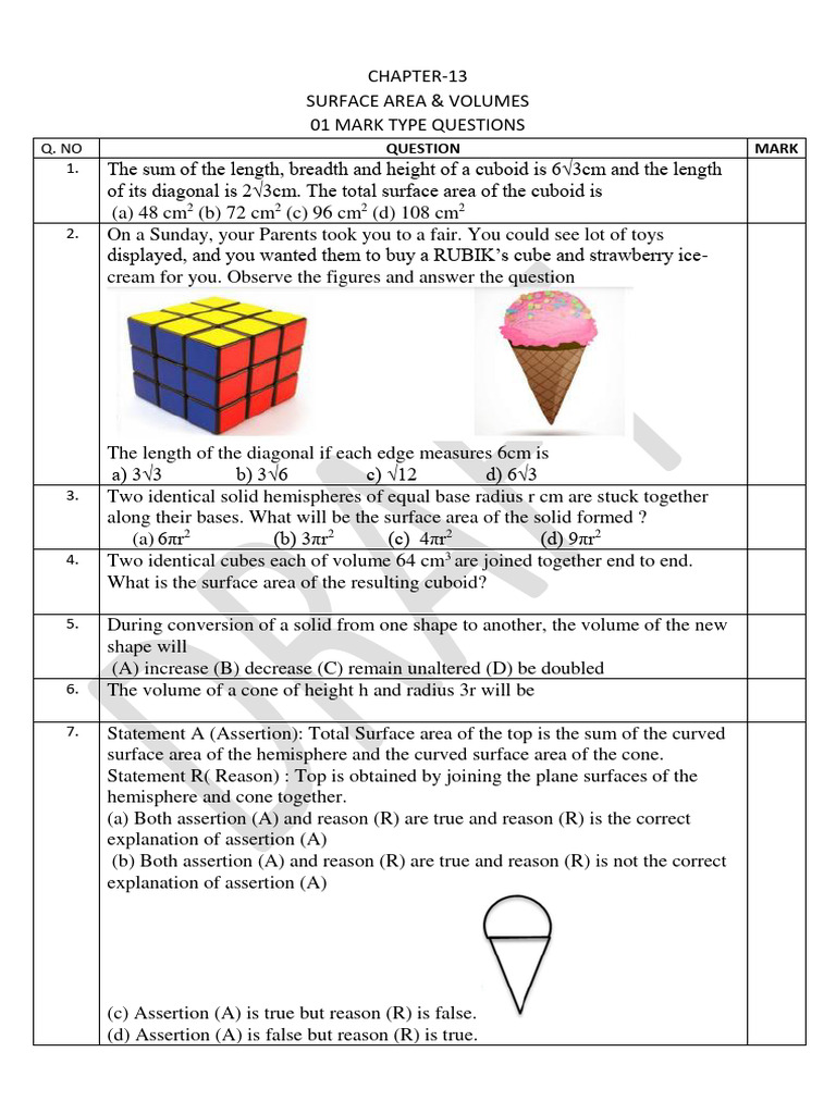 Surface Area and Volume Questions | PDF | Sphere | Area