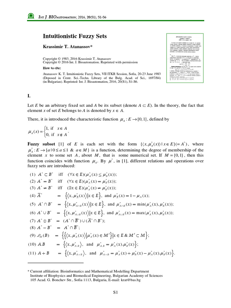 Intuitionistics Fuzzy Sets | PDF | Mathematics | Mathematical Logic