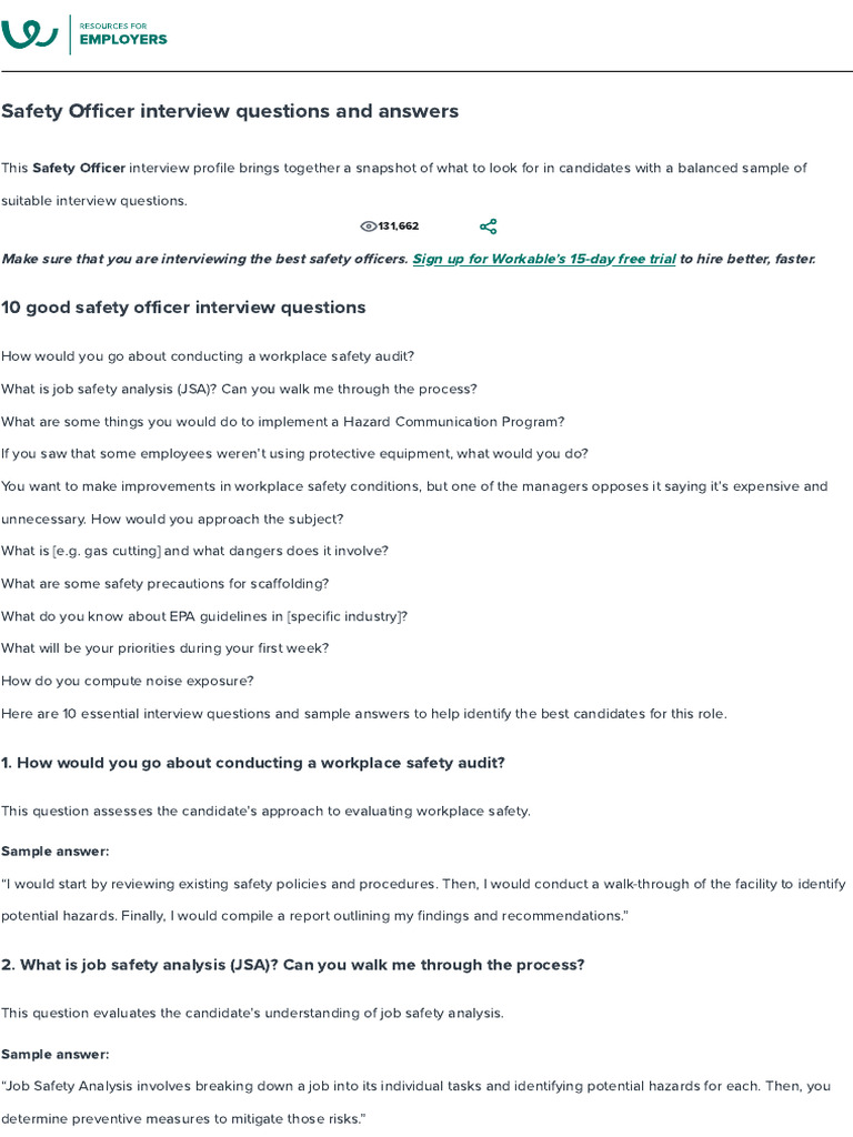 10+ Proven Safety Officer Interview Questions [+Answers] | Download ...