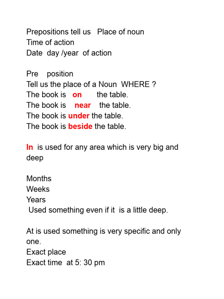 Prepositions Tell Us Place of Noun | PDF