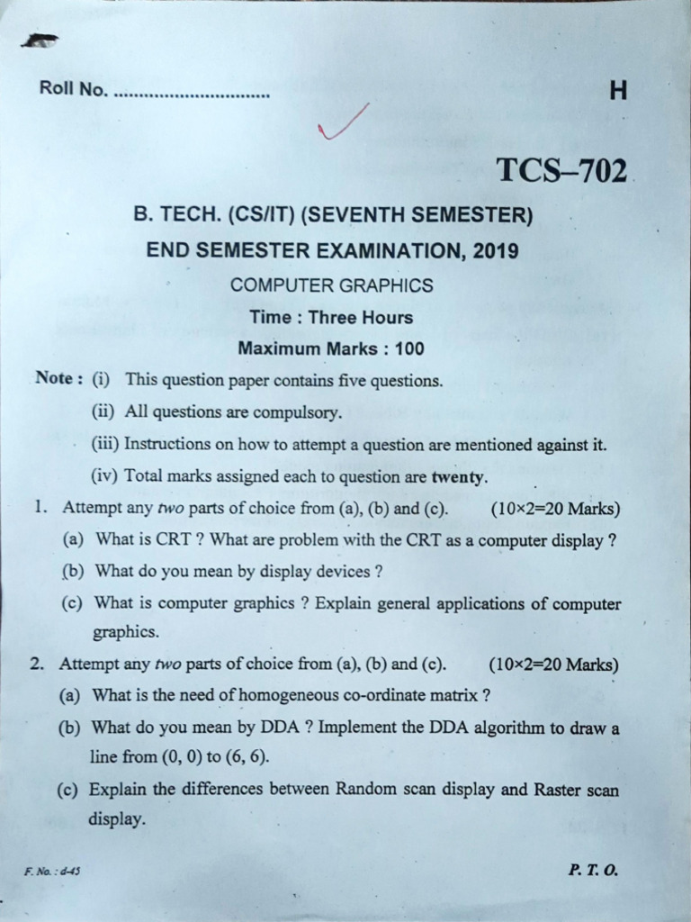 tcs702 Endsem 2019 | PDF