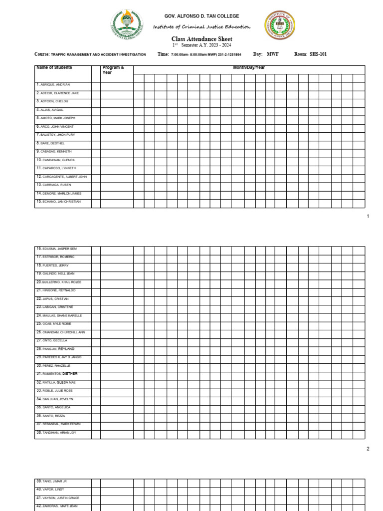 ATTENDANCE-SHEET (1 - Sample) | PDF
