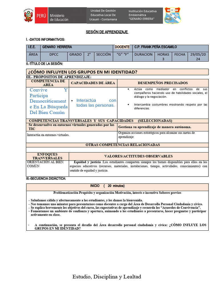Sesión de Aprendizaje 03 Dpcc | PDF | Aprendizaje | Evaluación