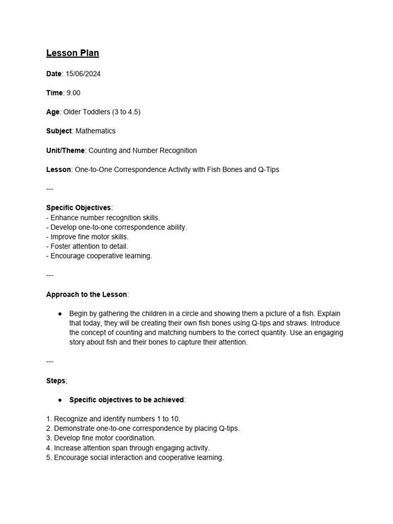 Lesson Plan (One to one correspondence) | Download Free PDF | Lesson ...