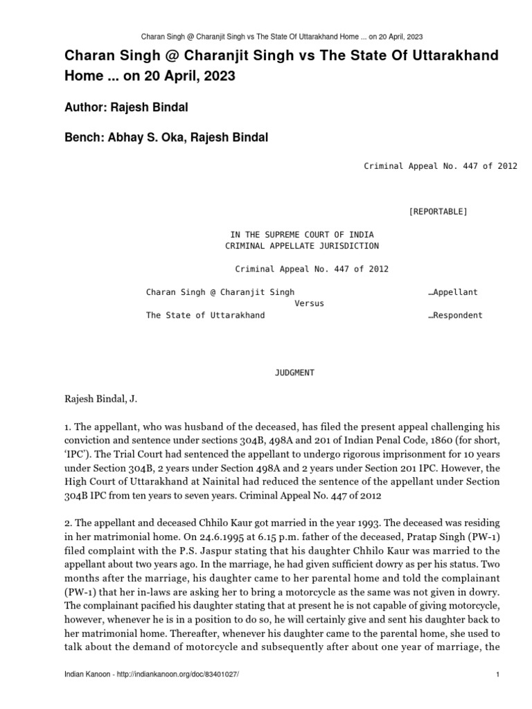 Charan Singh Charanjit Singh Vs The State of Uttarakhand Home On 20 April 2023 | PDF | Legal ...