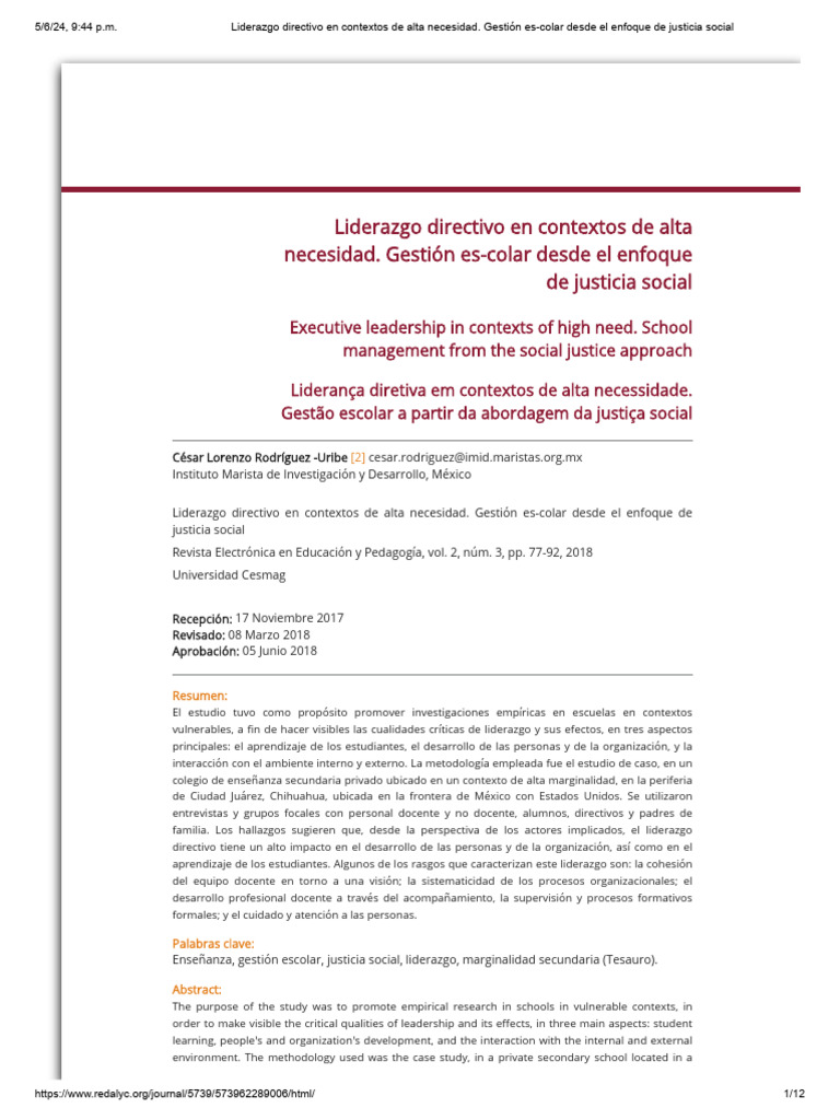 Liderazgo Escolar en Contextos Vulnerables | PDF | Plan de estudios | Maestros