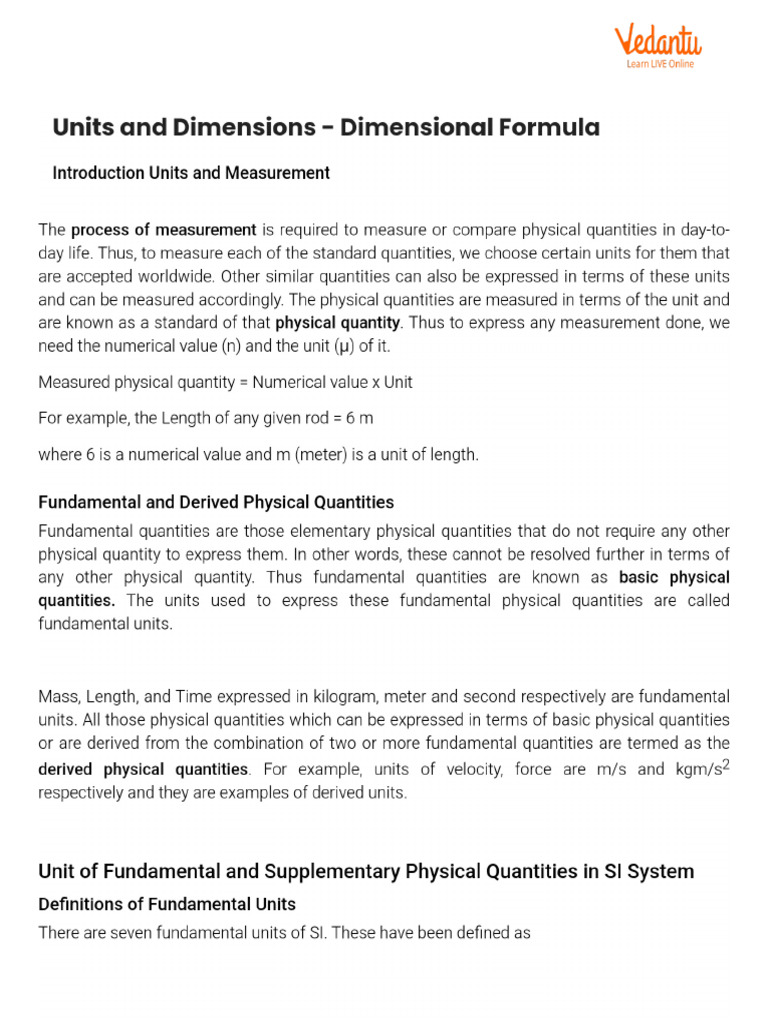 Units and Dimensions - Dimensional Formula | PDF