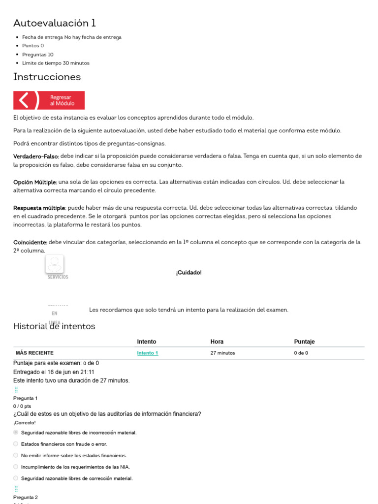 Autoevaluación 1 - Auditoria I | Descargar gratis PDF | Auditoría | Contralor