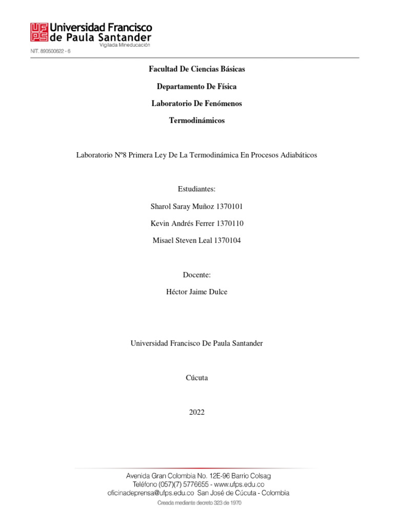 Laboratorio 8 Terminado | PDF | Termodinámica | Calor