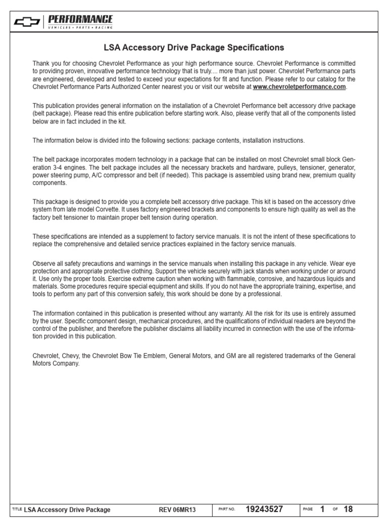 LSA Accessory Drive Installation Guide | PDF | Belt (Mechanical) | Screw