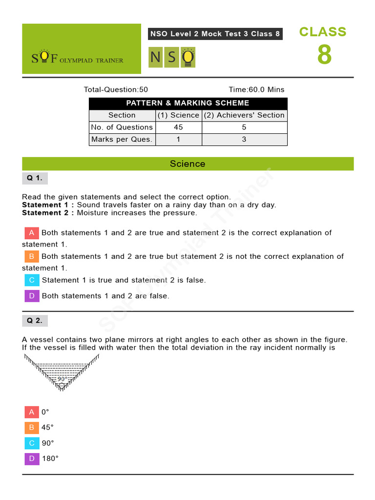 NSO Level2 Mock3 Class8 | PDF | Fuels | Kerosene