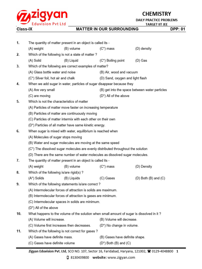 Class-IXth_DPP_01_Matter in our surrounding_With | PDF | Gases | Matter
