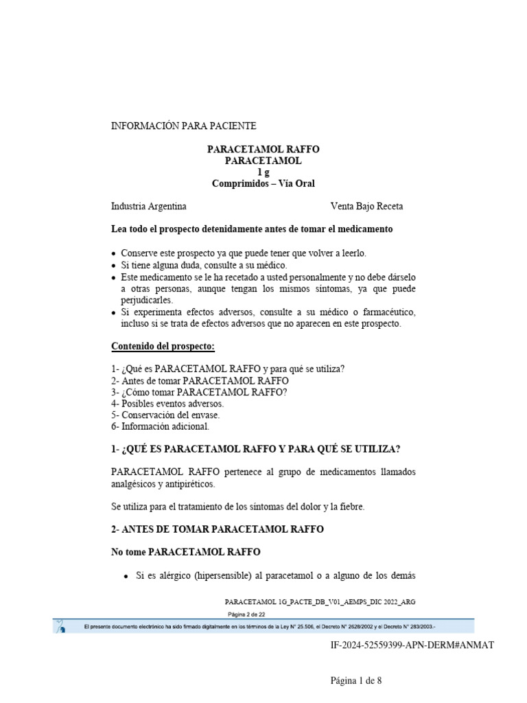 Paracetamol 1 g Prospecto Pacientes Raffo | Descargar gratis PDF ...