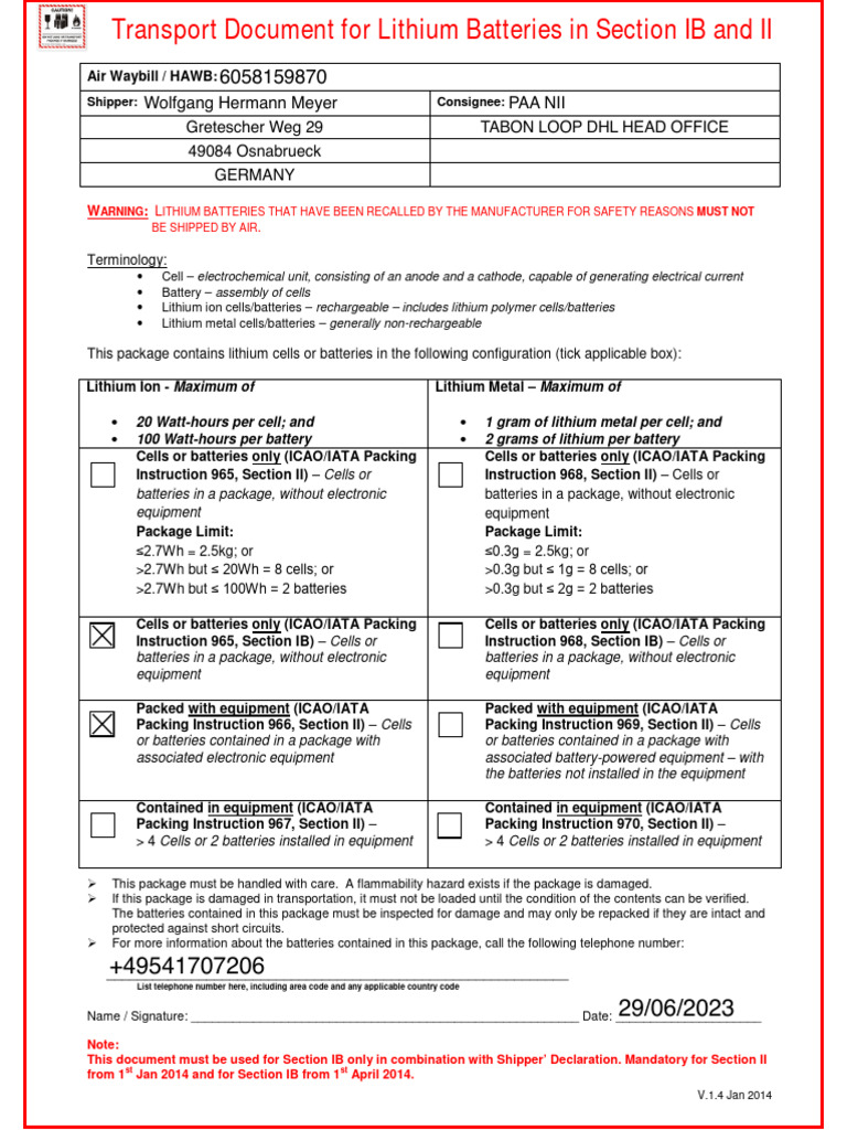 LITHIUM BATTERY CERTIFICAT copy | PDF | Lithium Ion Battery ...