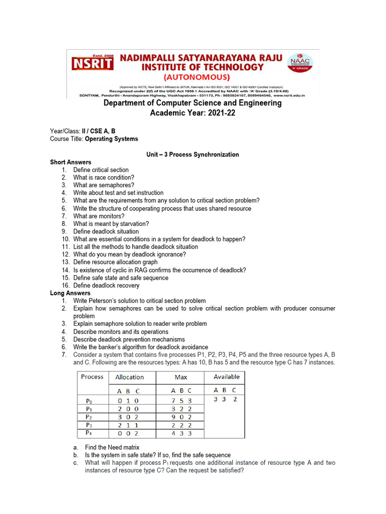 Unit 3 QB | PDF | Process (Computing) | Computer Science