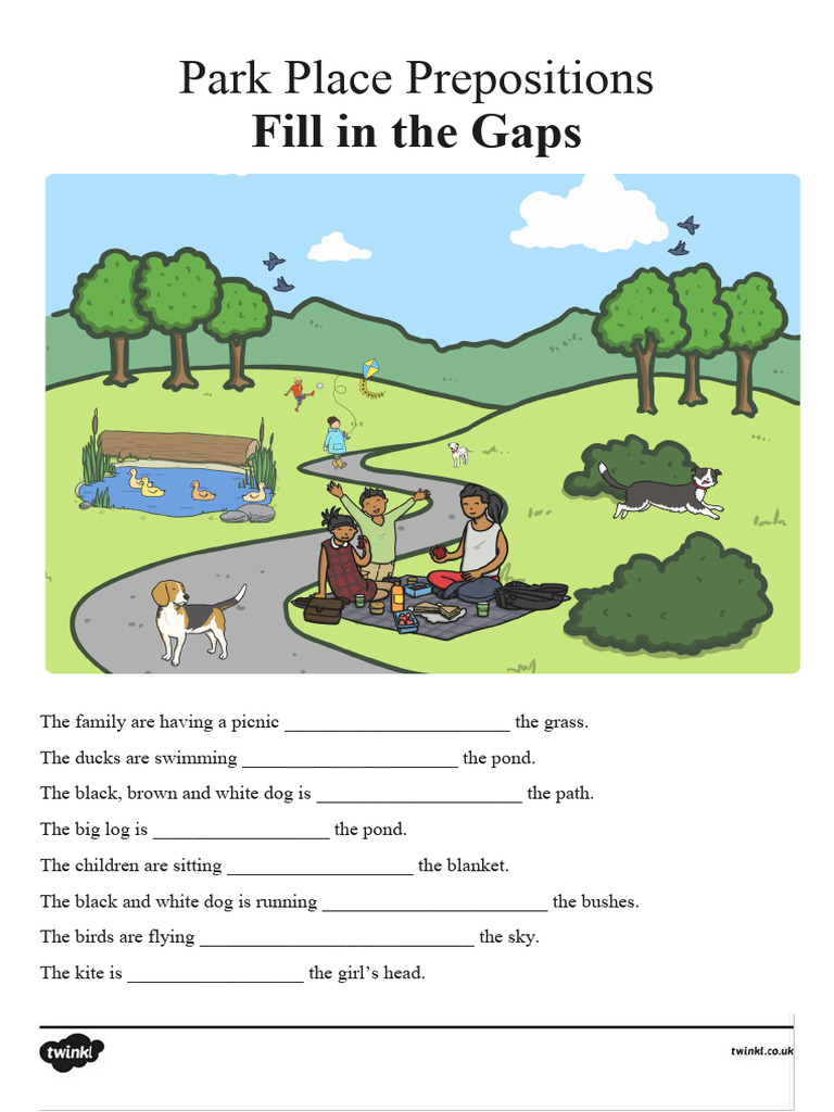 T E 568A Park Place Prepositions Fill in The Gaps Editable | PDF