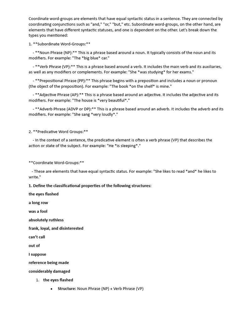 Coordinate word | Download Free PDF | Verb | Adverb