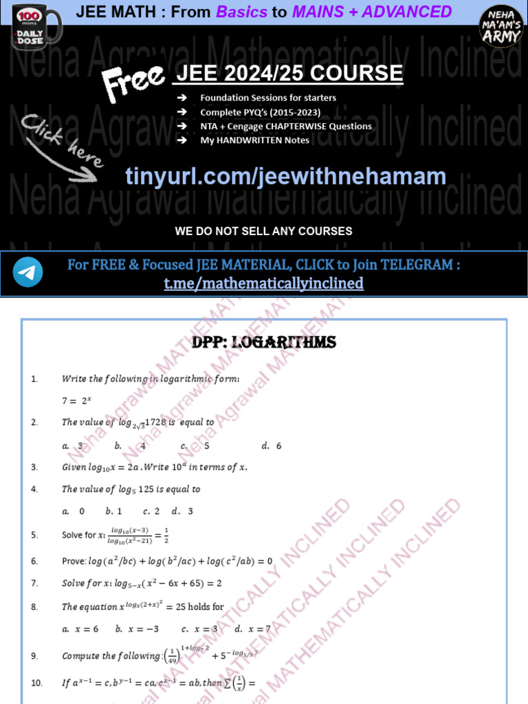 DPP Logarithms BASICS NEHA AGRAWAL | PDF | Mathematics