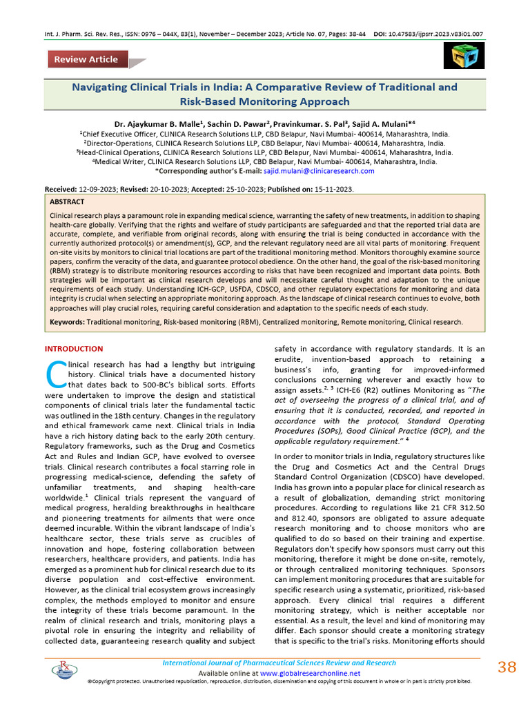 Int. J. Pharm. Sci. Rev. Res - Navigating Clinical Trials in India - A Comparative Review of ...